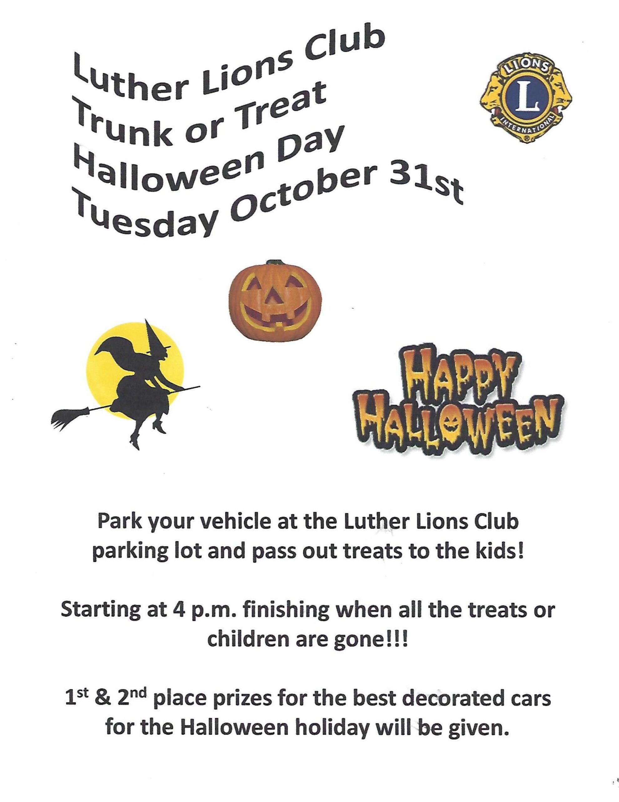 Trunk or Treat at the Luther Lions Club – Luther Village